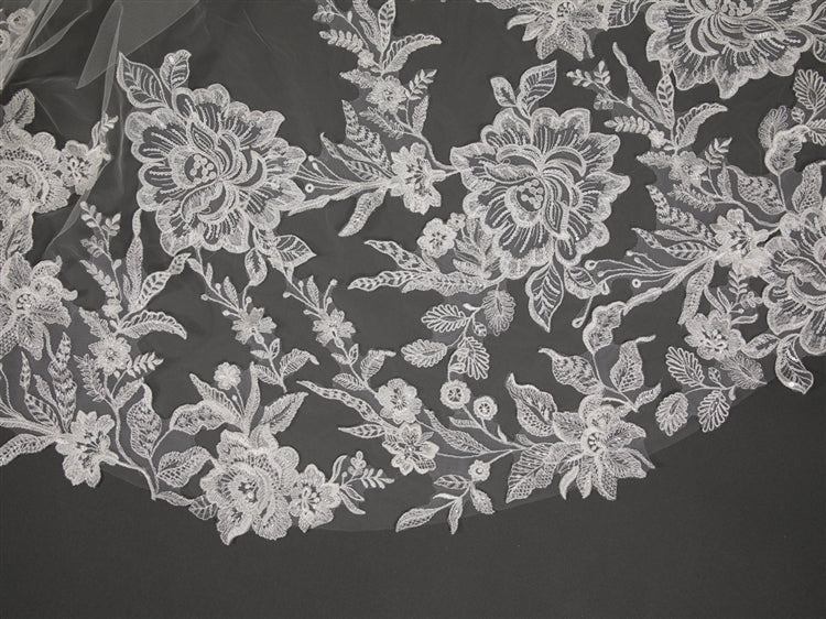 Wide Crystal & Sequin Lace Appliqué Cathedral Veil | NY Gift Boutique